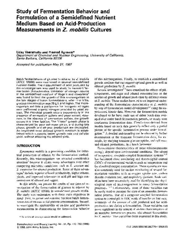 (PDF) Study of fermentation behavior and formulation of a semidefined ...