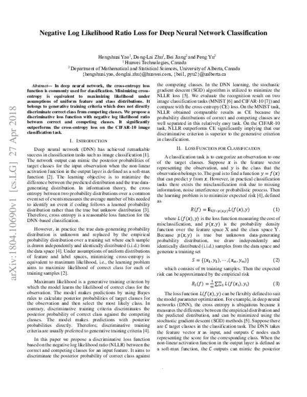 (PDF) Negative Log Likelihood Ratio Loss for Deep Neural Network Classification
