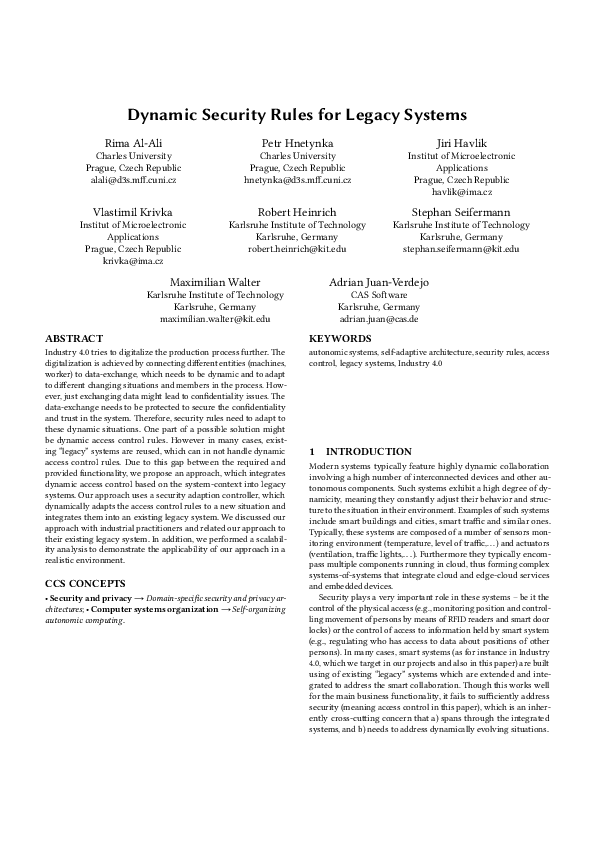 (PDF) Dynamic security rules for legacy systems