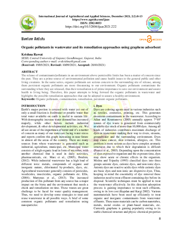 (PDF) Organic pollutants in wastewater and its remediation approaches ...