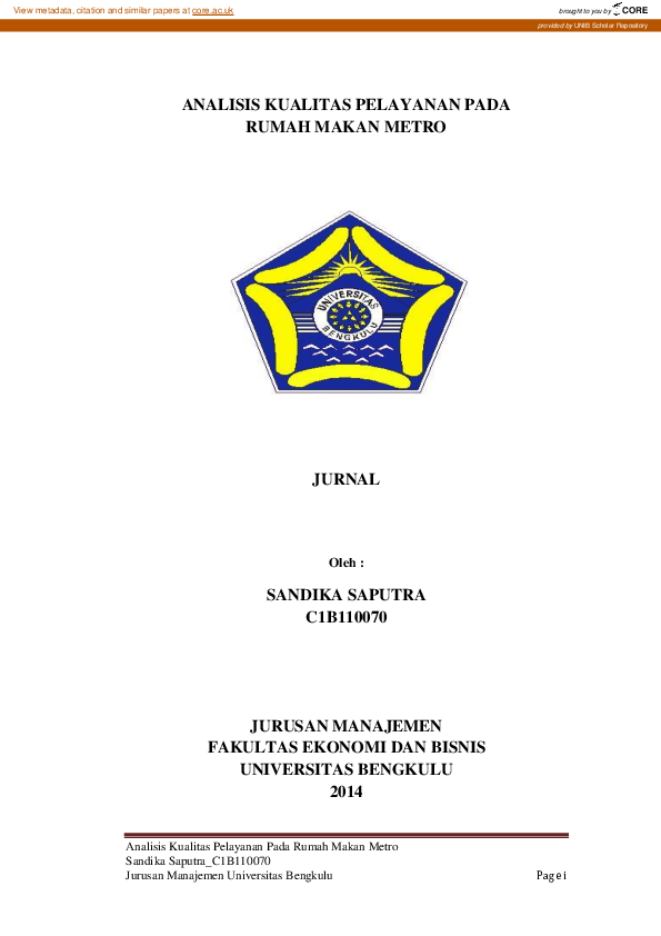 (PDF) Analisis Kualitas Pelayanan Pada Rumah Makan Metro (PDF) Analisis Kualitas Pelayanan Pada Rumah Makan Metro