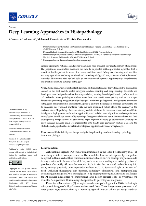 (PDF) Deep Learning Approaches in Histopathology