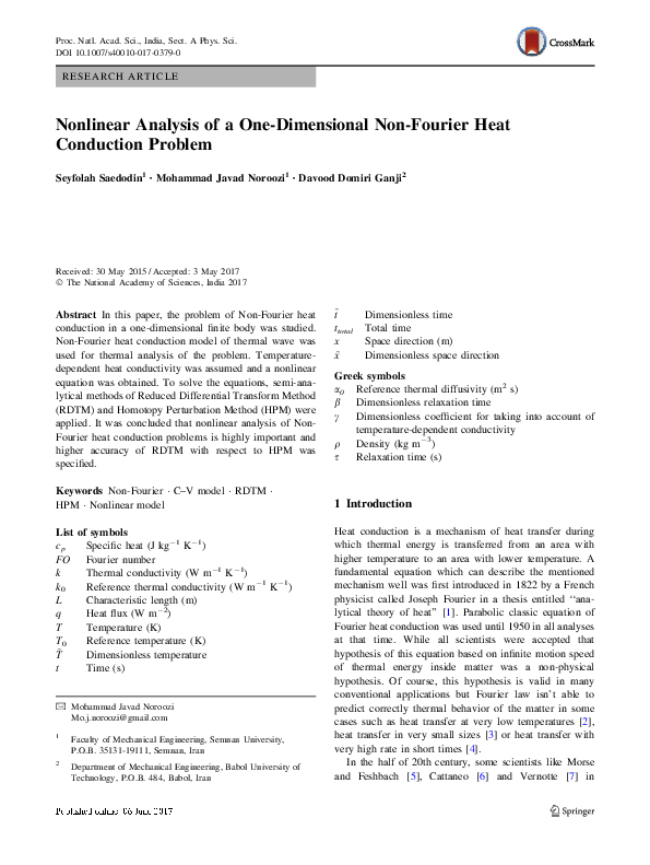 Pdf Nonlinear Analysis Of A One Dimensional Non Fourier Heat