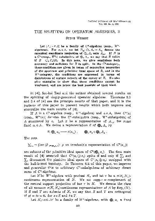(PDF) The splitting of operator algebras. II | Steve Wright - Academia.edu