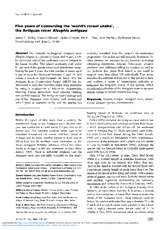 (PDF) Five years of conserving the ‘world's rarest snake’, the Antiguan ...