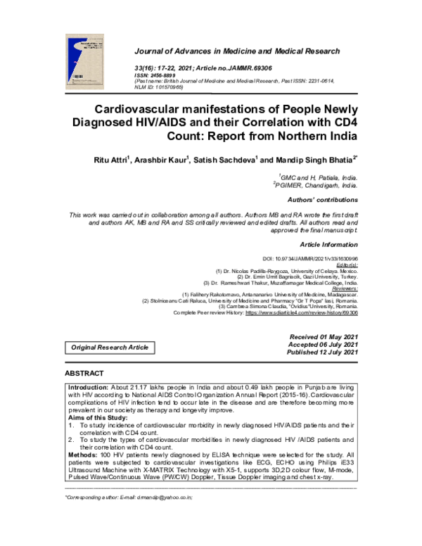 (PDF) Cardiovascular manifestations of People Newly Diagnosed HIV/AIDS ...
