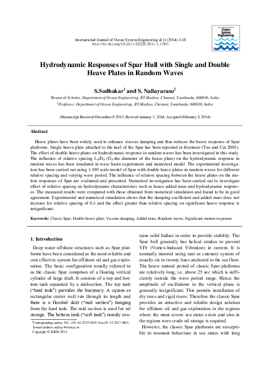 (PDF) Hydrodynamic Responses of Spar Hull with Single and Double Heave ...