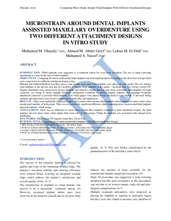 (PDF) Microstrain in Tilted vs. Axial Implants Study