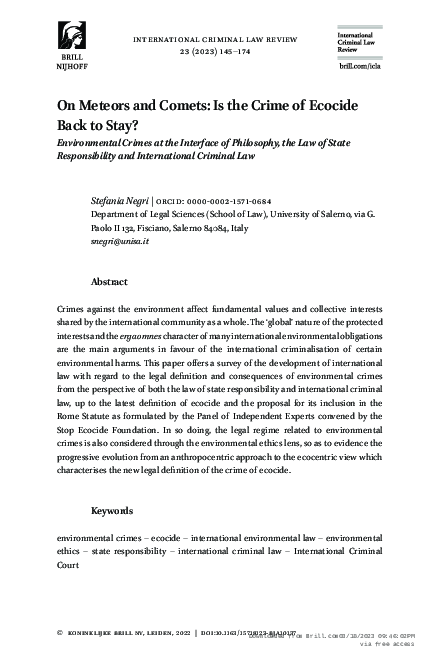 (PDF) On Meteors and Comets: Is the Crime of Ecocide Back to Stay?