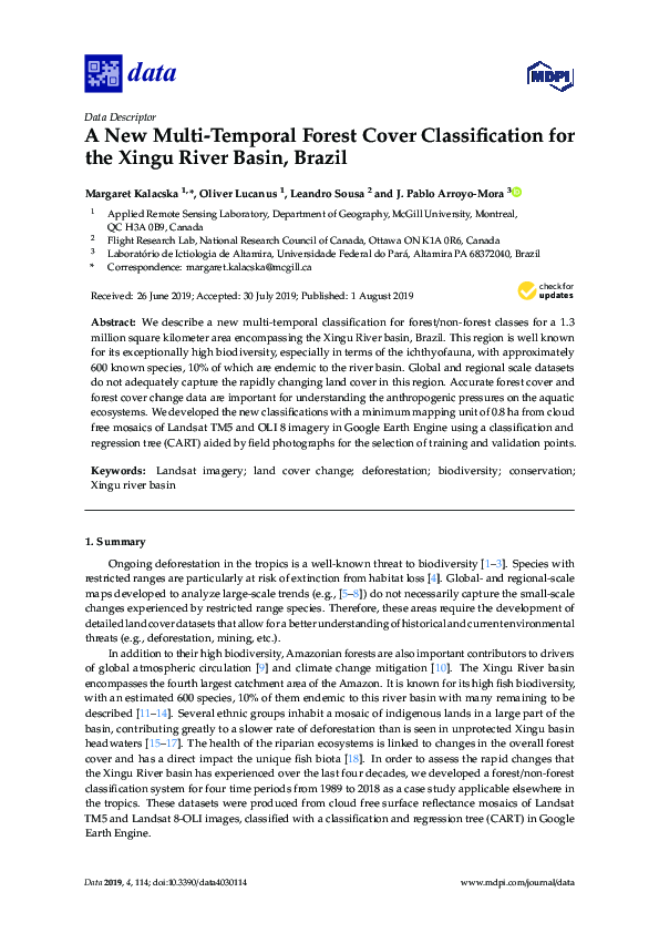 (PDF) A New Multi-Temporal Forest Cover Classification for the Xingu River Basin, Brazil