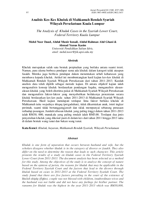 (PDF) Analisis kes-kes khuluk di Mahkamah Rendah Syariah Wilayah ...