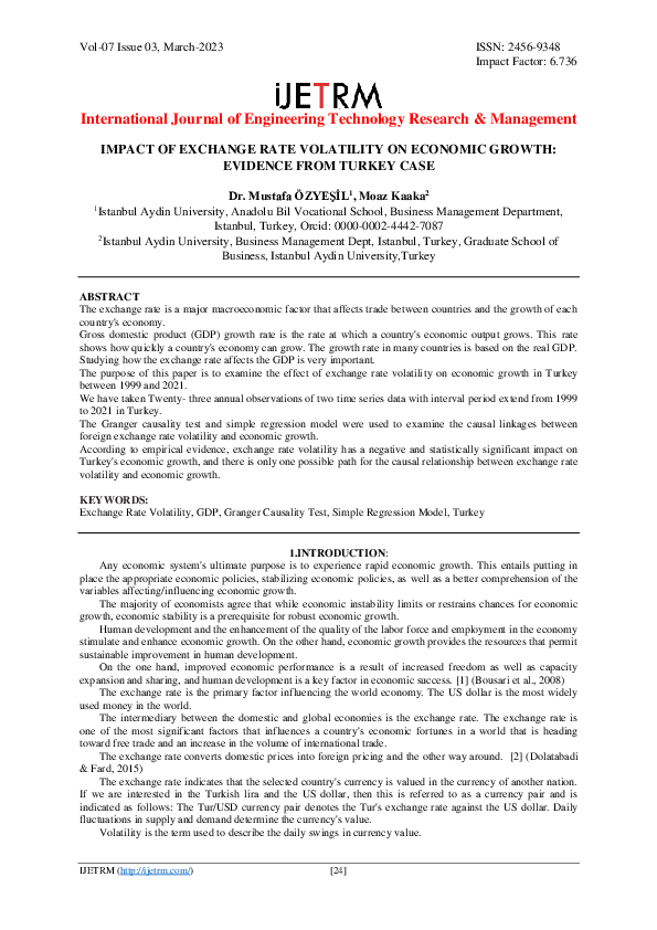 (PDF) IMPACT OF EXCHANGE RATE VOLATILITY ON ECONOMIC GROWTH: EVIDENCE ...