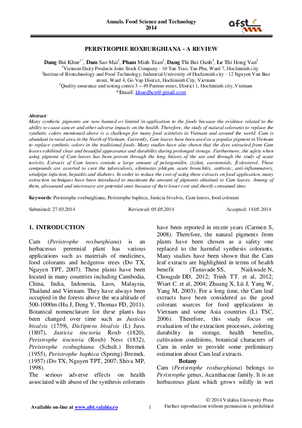 (PDF) Peristrophe Roxburghiana - a Review