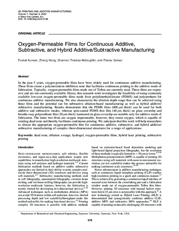 (PDF) Oxygen-Permeable Films for Continuous Additive, Subtractive, and ...