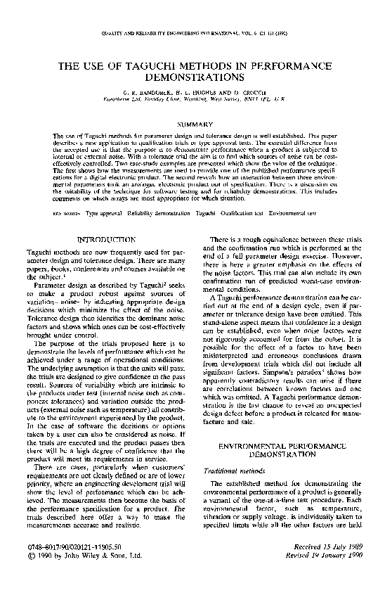 (PDF) The use of Taguchi methods in performance demonstrations