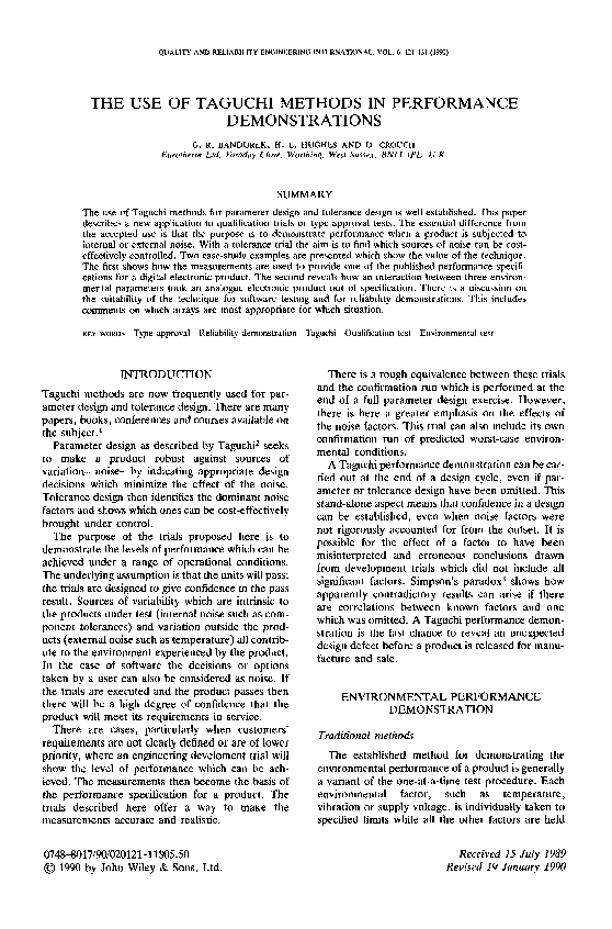 (PDF) The use of taguchi methods in performance demonstrations
