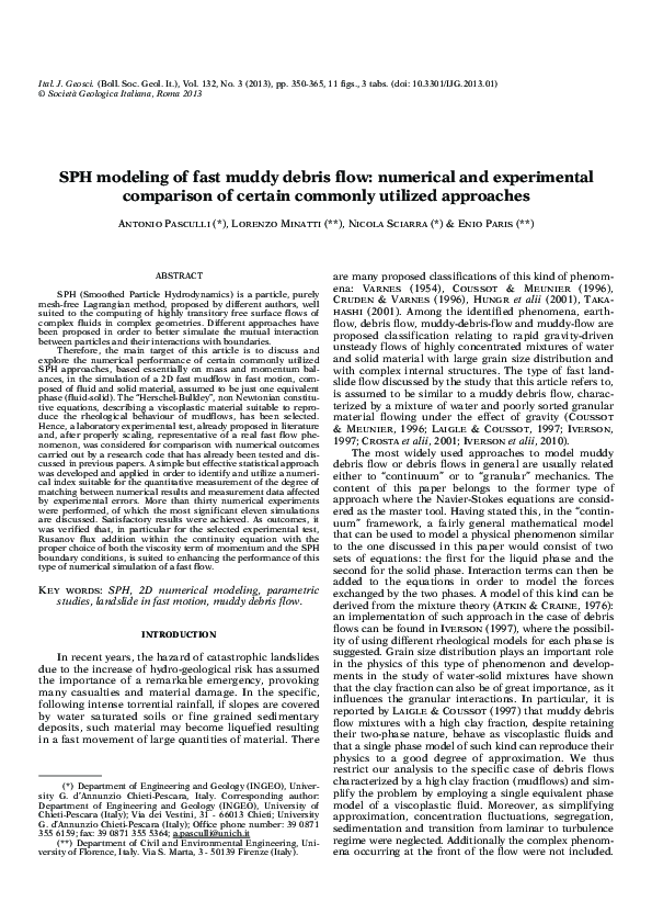 (PDF) SPH modeling of fast muddy debris flow: numerical and experimental comparison of certain ...