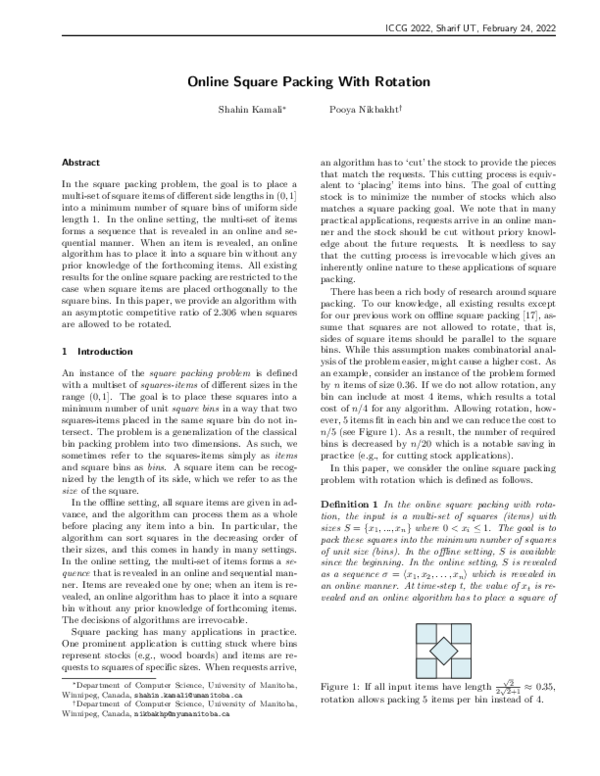 (PDF) Online Square Packing With Rotation | Pooya Nikbakht - Academia.edu