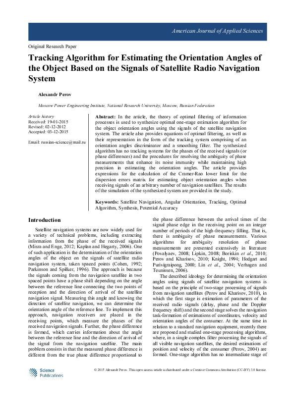 (PDF) Tracking Algorithm for Estimating the Orientation Angles of the Object Based on the ...