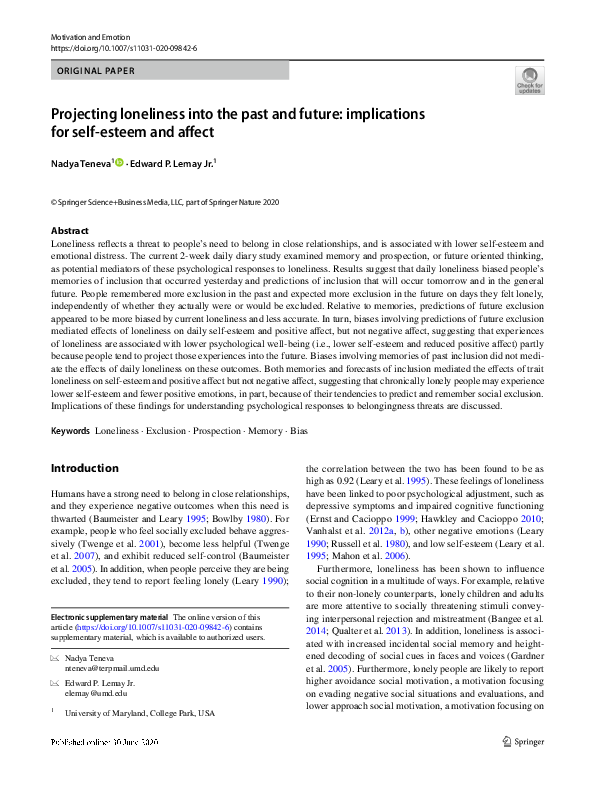 (PDF) Projecting loneliness into the past and future: implications for ...