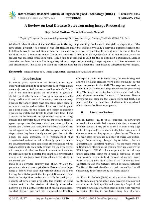 Pdf A Review On Leaf Disease Detection Using Image Processing
