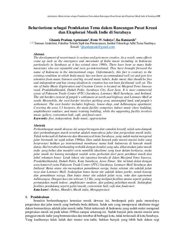 (PDF) Behaviorisme sebagai Pendekatan Tema dalam Rancangan Pusat Kreasi dan Eksplorasi Musik ...