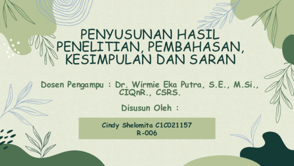 (PDF) PPT PENYUSUNAN HASIL PENELITIAN, PEMBAHASAN, KESIMPULAN DAN SARAN