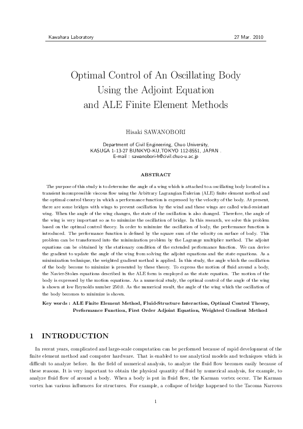 (PDF) Optimal Control of an Oscillating Body Using the Adjoint Equation ...