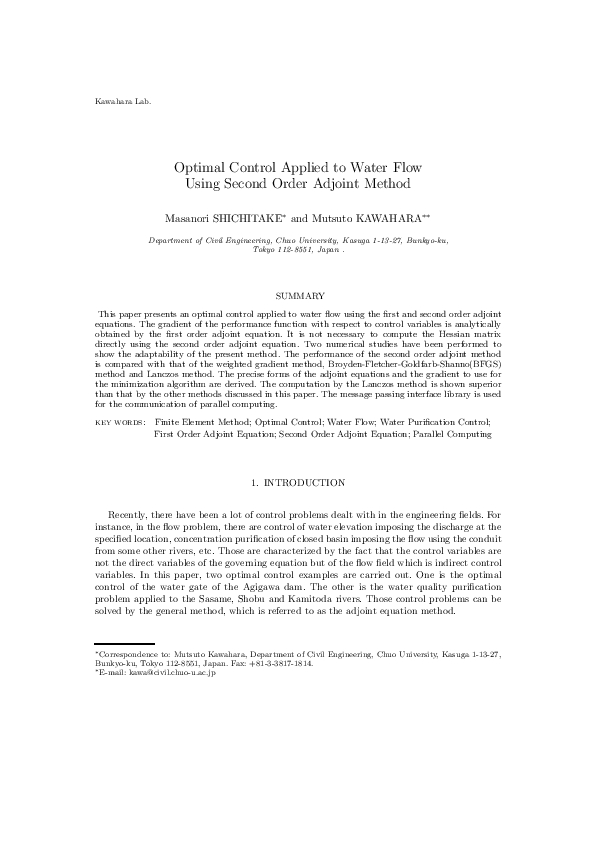 (PDF) Optimal control applied to water flow using second order adjoint ...