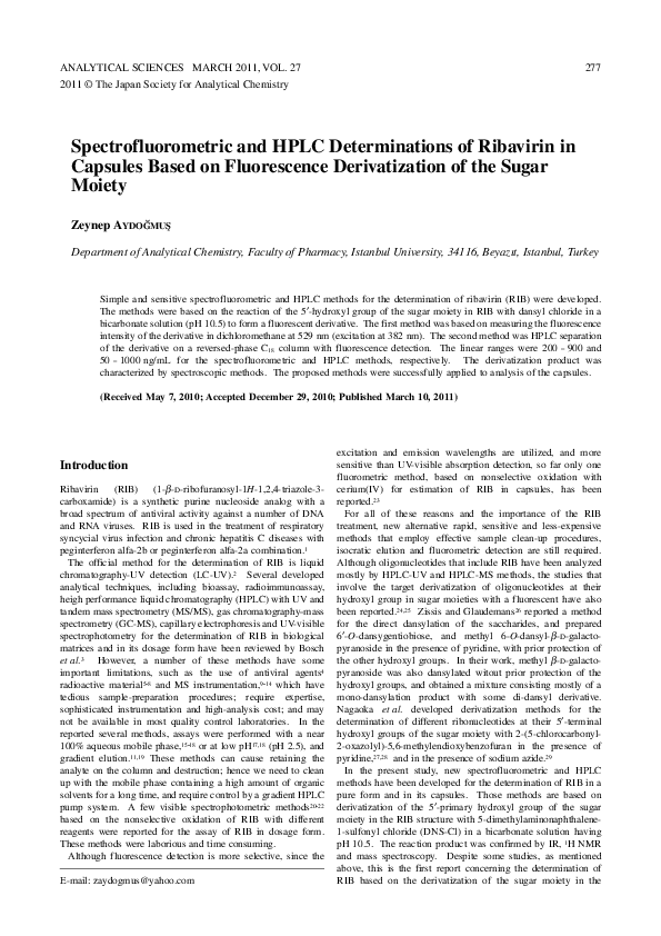(PDF) Spectrofluorometric and HPLC Determinations of Ribavirin in ...