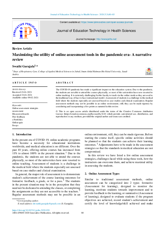 (PDF) Maximizing the utility of online assessment tools in the pandemic ...