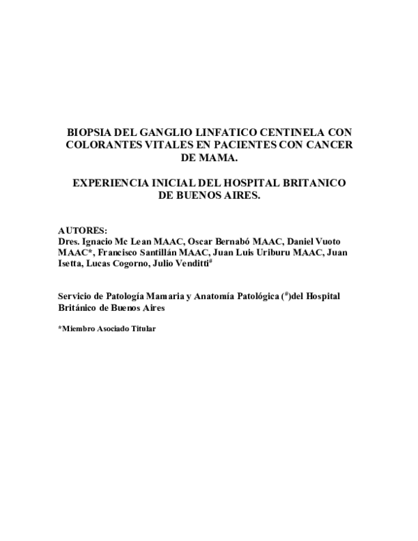 (PDF) Biopsia del ganglio linfático centinela con colorantes vitales en ...
