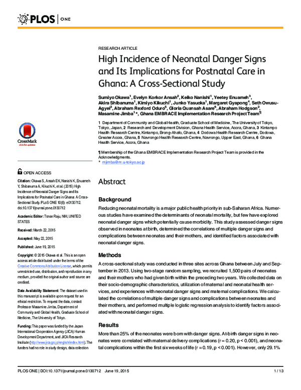 (PDF) High Incidence of Neonatal Danger Signs and Its Implications for ...