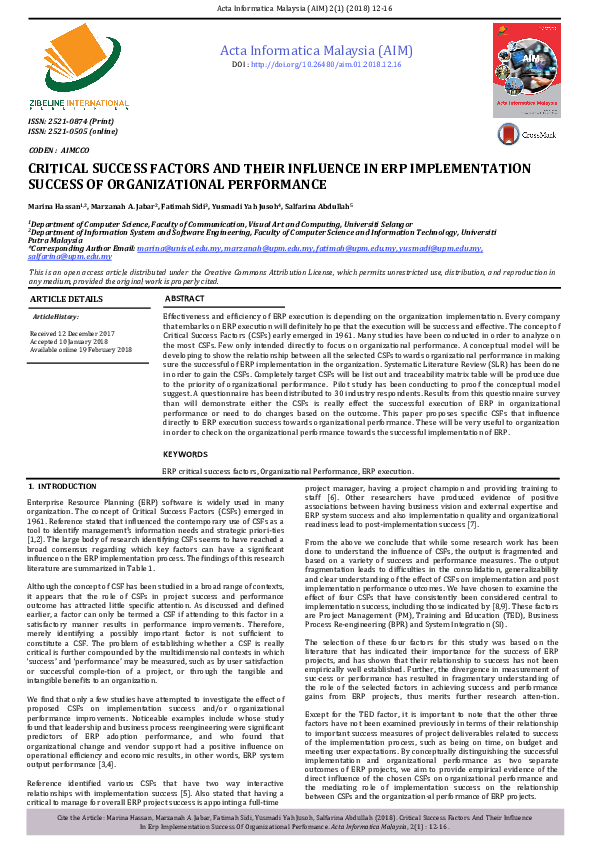 (PDF) Critical Success Factors and Their Influence in Erp Implementation Success of ...