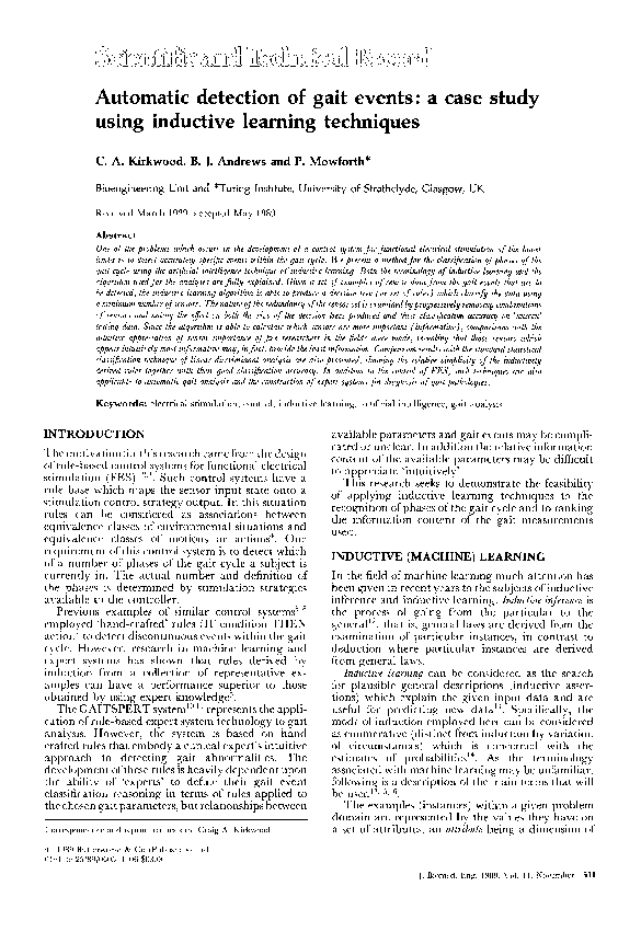 (PDF) Automatic detection of gait events: a case study using inductive learning techniques