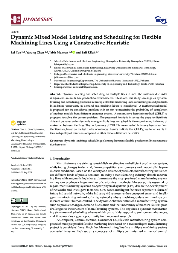 (PDF) Dynamic Mixed Model Lotsizing and Scheduling for Flexible Machining Lines Using a ...