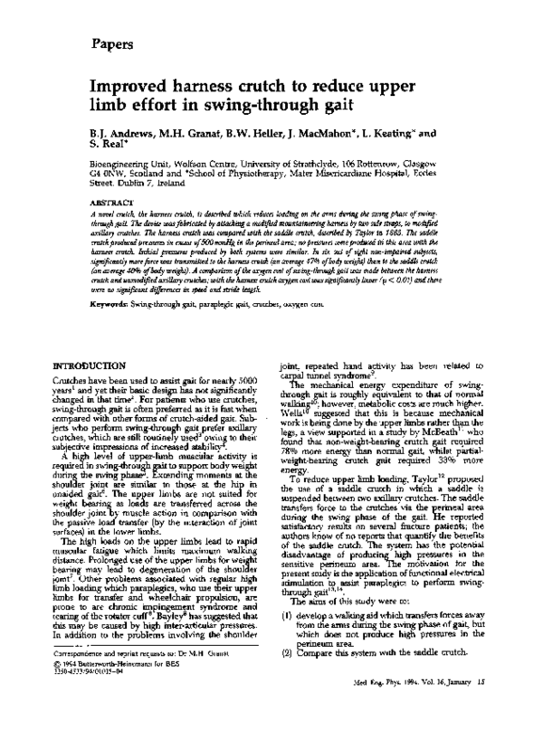 (PDF) Improved harness crutch to reduce upper limb effort in swing ...
