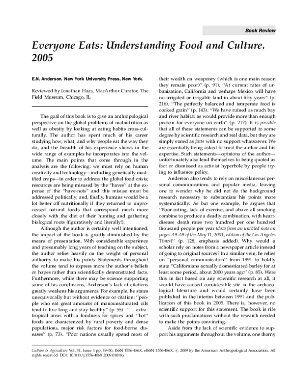 (PDF) Everyone Eats: Understanding Food and Culture. 2005 by E.N. Anderson