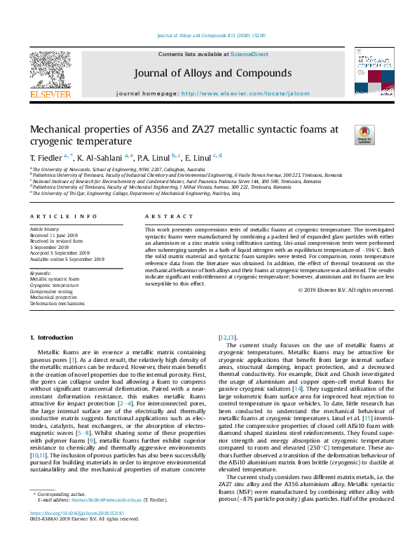 (PDF) Mechanical properties of A356 and ZA27 metallic syntactic foams ...
