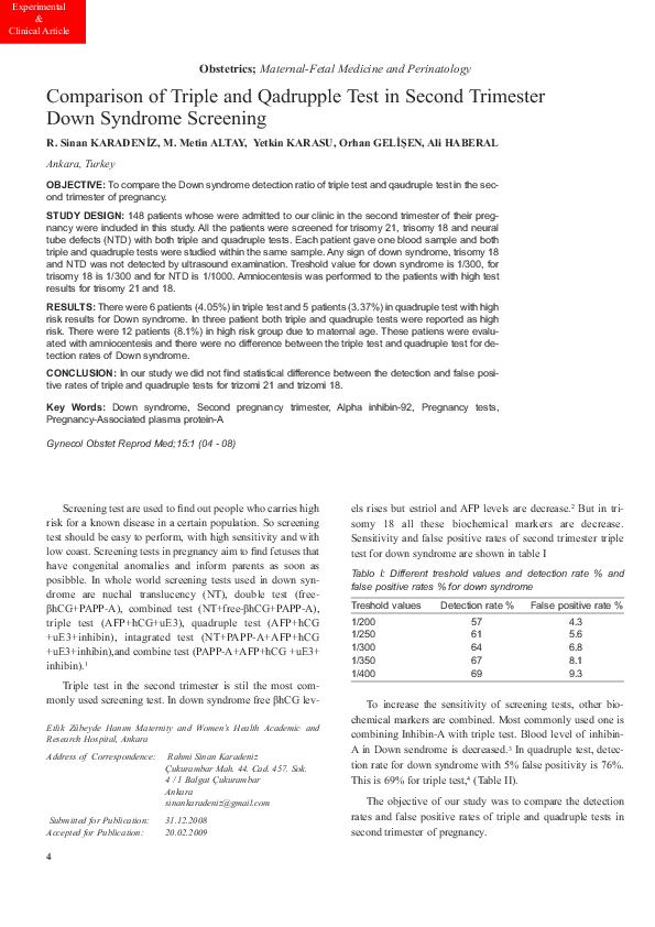 (PDF) Comparison of Triple and Qadrupple Test in Second Trimester Down ...