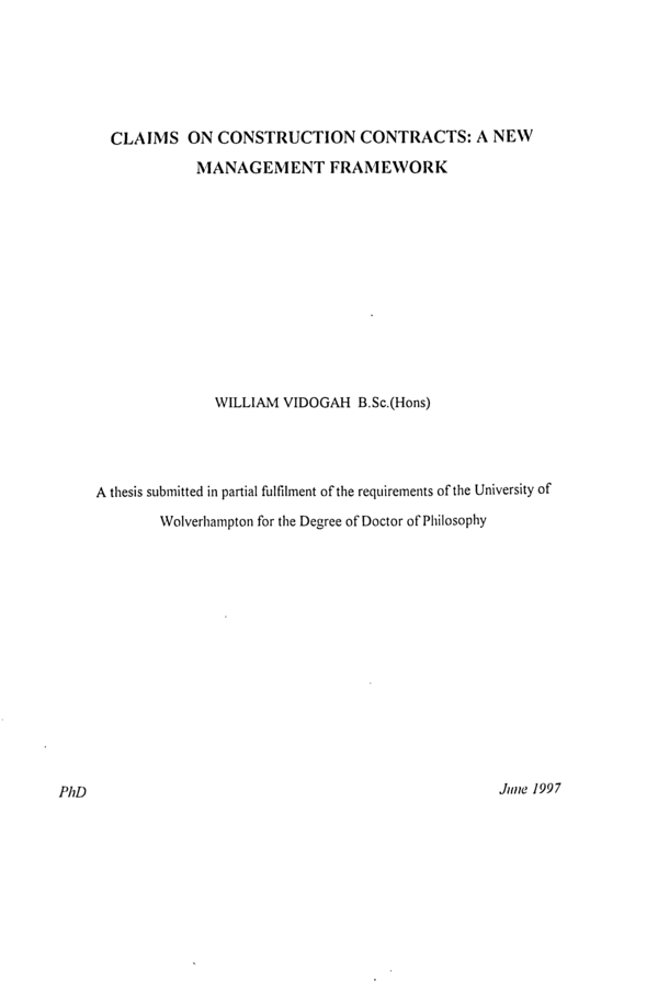 (PDF) Claims on construction contracts : a new management framework