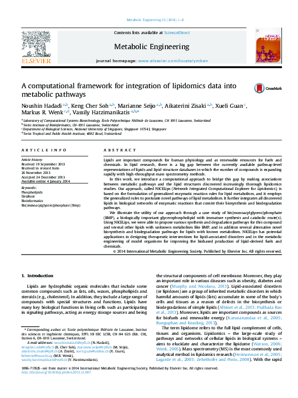 Pdf A Computational Framework For Integration Of Lipidomics Data Into