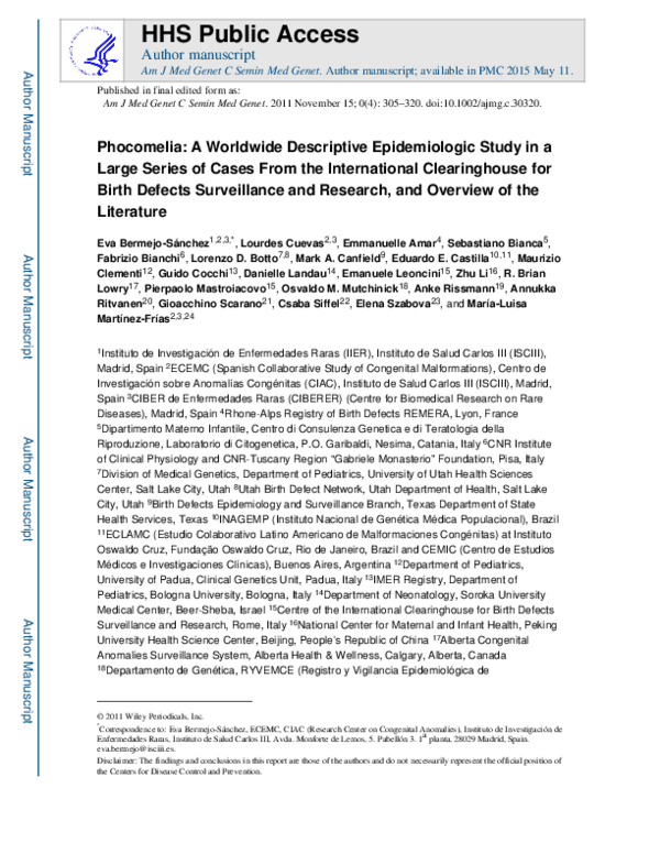 (PDF) Phocomelia: A worldwide descriptive epidemiologic study in a ...