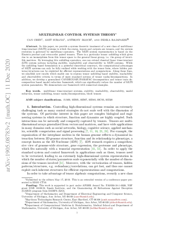(PDF) Multilinear Control Systems Theory