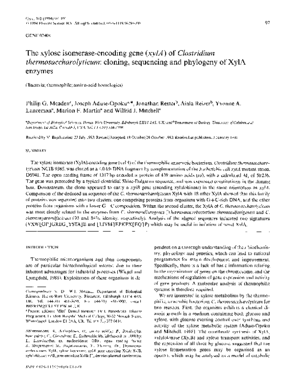 (PDF) The xylose isomerase-encoding gene (xylA) of Clostridium ...