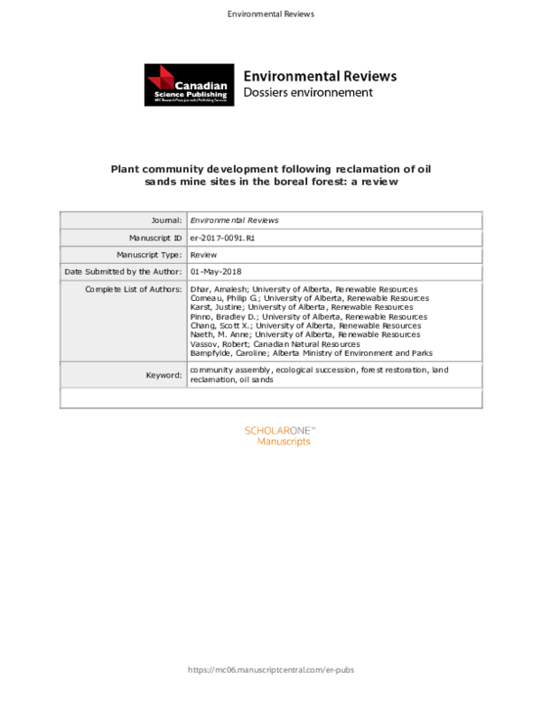 (PDF) Plant community development following reclamation of oil sands ...