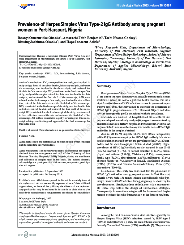 (PDF) Prevalence of Herpes Simplex Virus Type-2 IgG Antibody among ...
