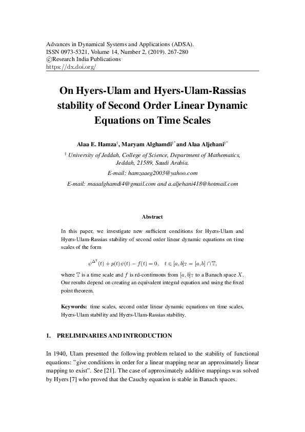 (PDF) On Hyers-Ulam and Hyers-Ulam-Rassias stability of Second Order ...