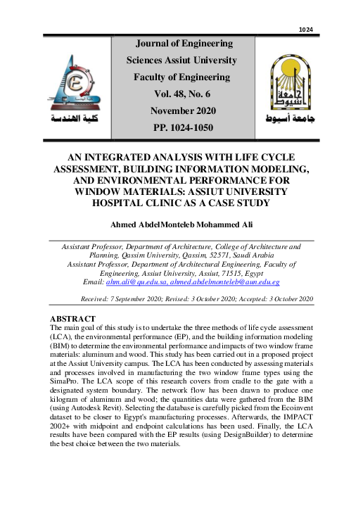 (PDF) An Integrated Analysis with Life Cycle Assessment, Building Information Modeling, and ...