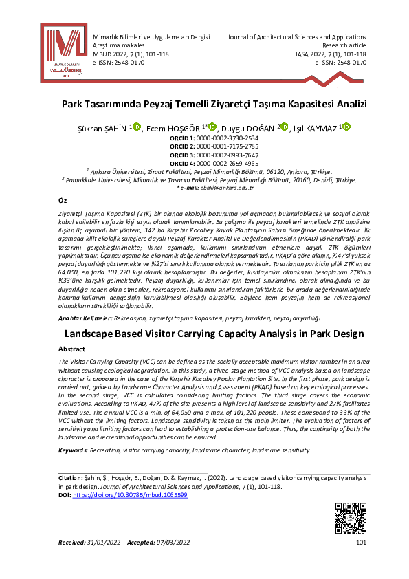 (PDF) Landscape Based Visitor Carrying Capacity Analysis in Park Design